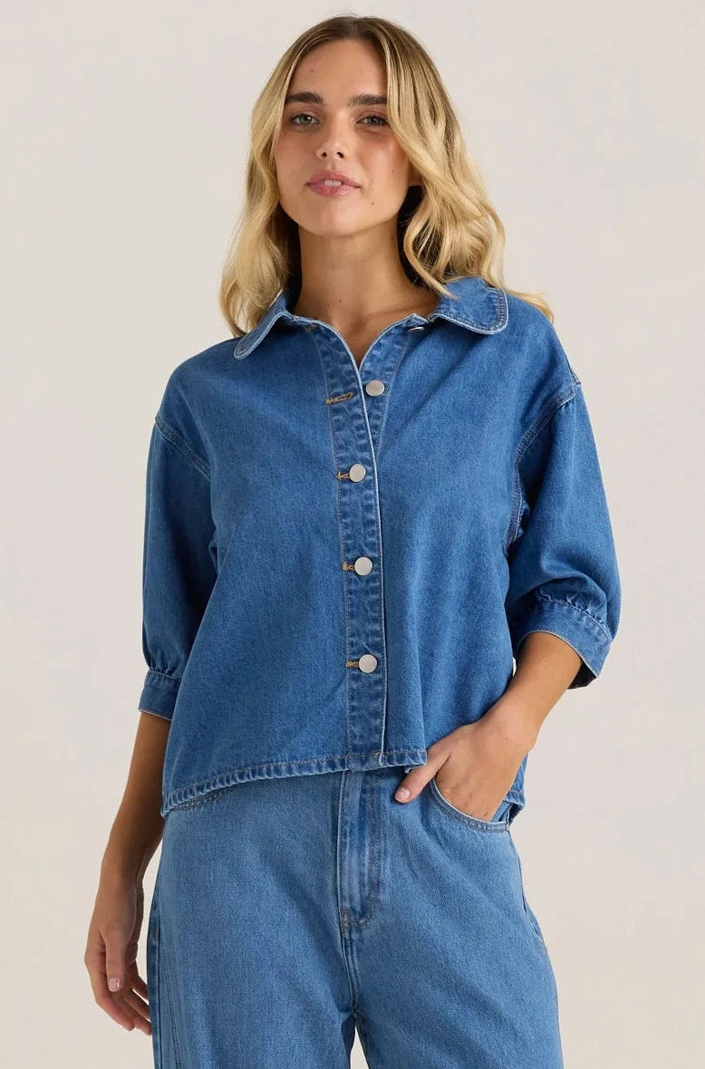 Perri Denim Blouse - Classic Blue Wash | Sass Clothing | Melbourne ...